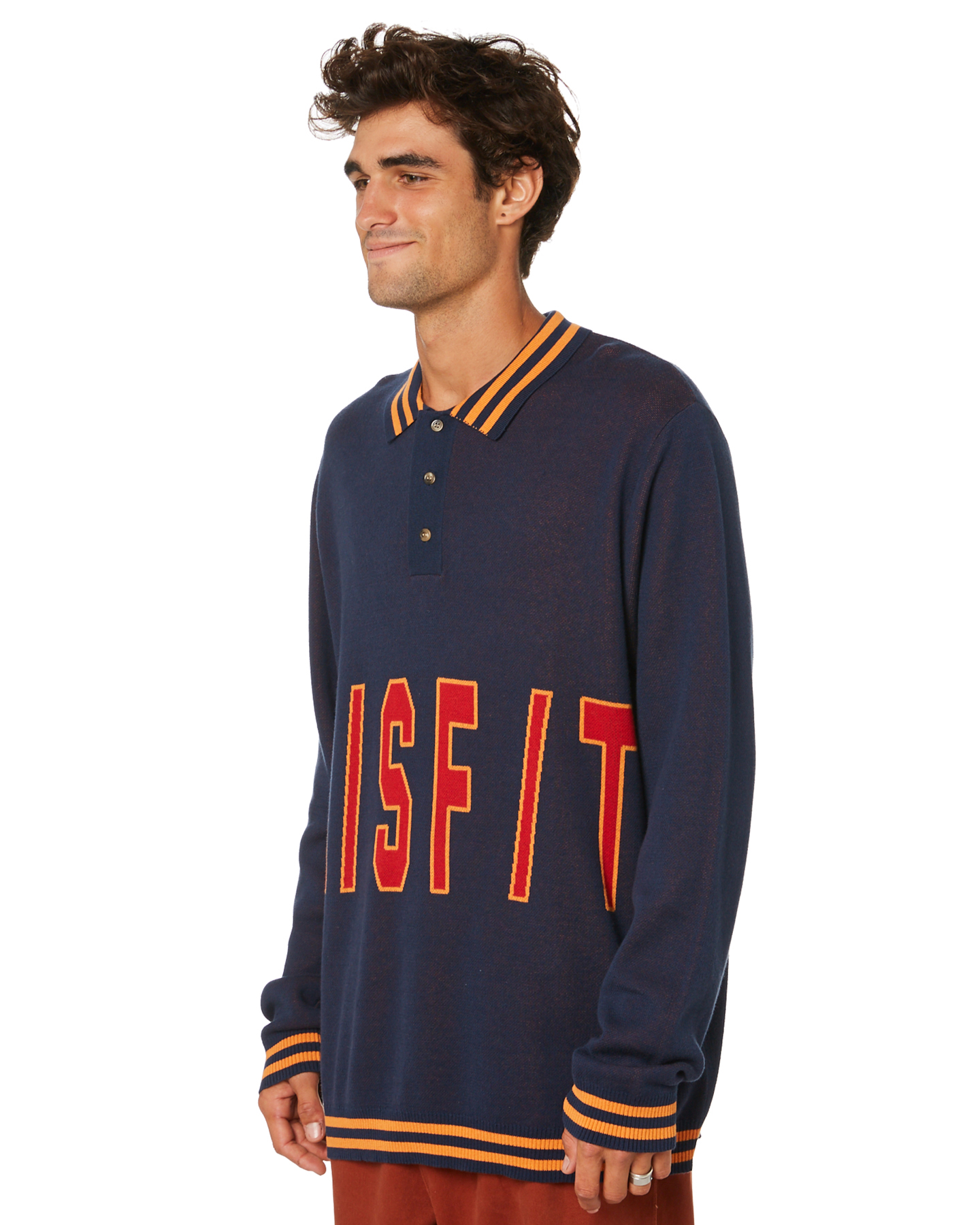 Misfit Pas De Trois Mens Knit Collar Crew - Blue | SurfStitch