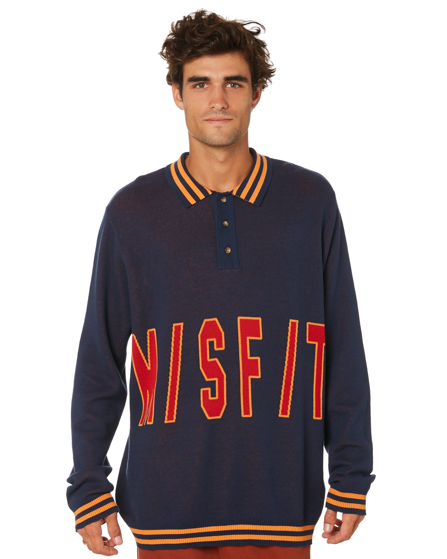 Misfit Pas De Trois Mens Knit Collar Crew - Blue | SurfStitch