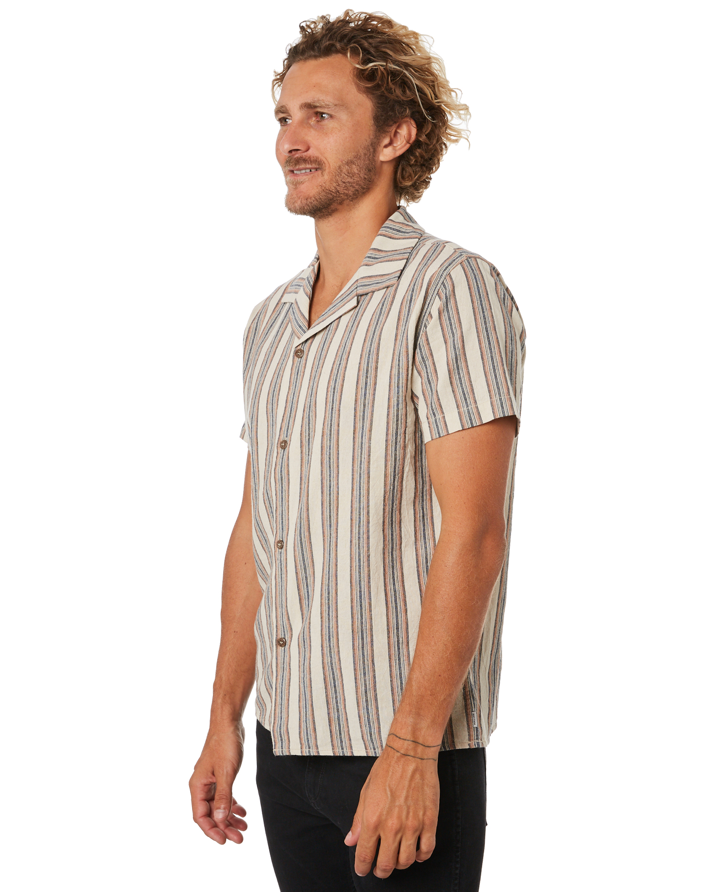 Rhythm Vacation Stripe Mens Ss Shirt - White | SurfStitch