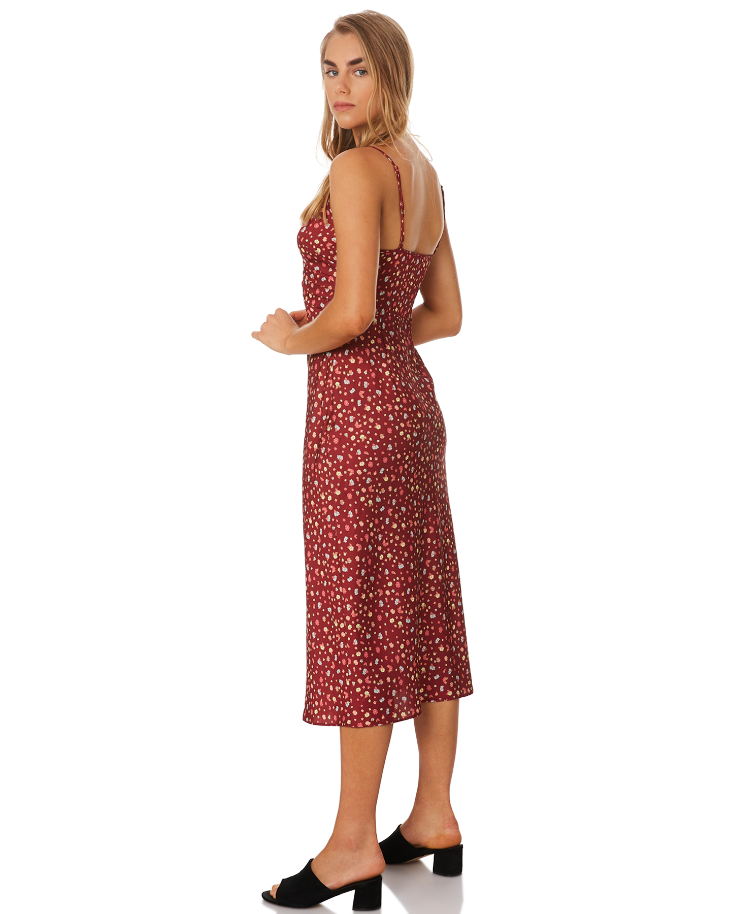 The East Order Poppy Midi Dress - Burgundy Floral | SurfStitch