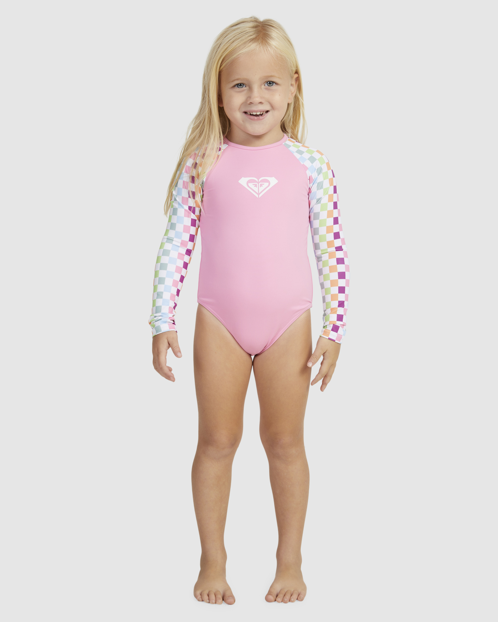 Roxy Girls 2 7 Rainbow Check Ls One Piece Swimsuit Bright White Check