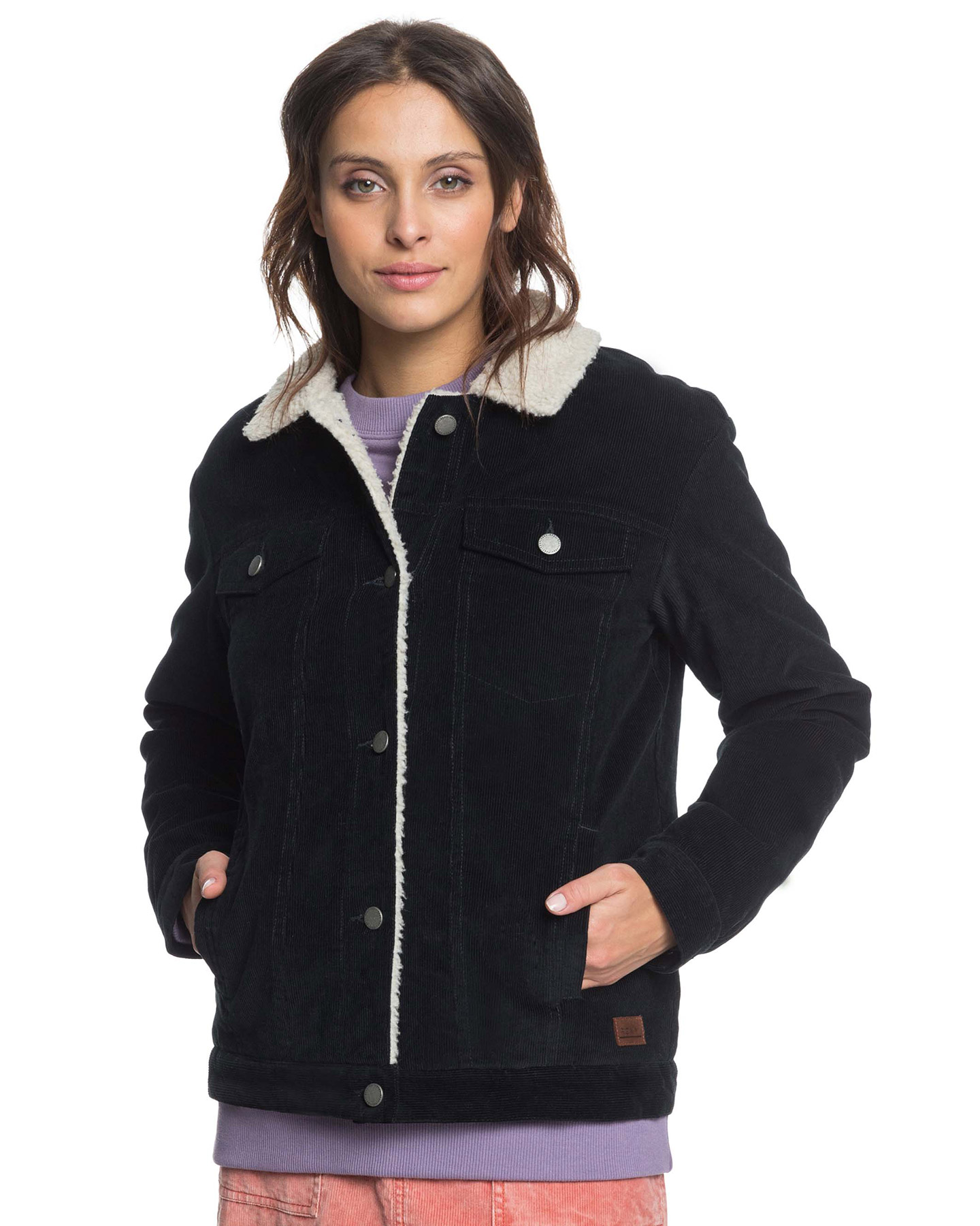 Roxy Womens Details Matter Sherpa Lined Cord Jacket - Anthracite ...